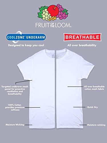 Fruit of the Loom Men's Eversoft Stay Tucked Crew T-Shirt, Regular-6 Pack White-Cotton Mesh Coolzone Underarm, l