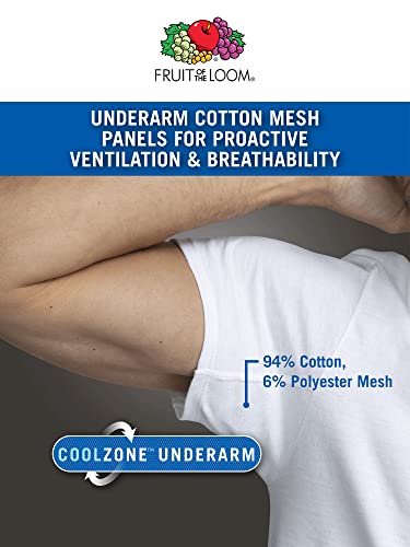 Fruit of the Loom Men's Eversoft Stay Tucked Crew T-Shirt, Regular-6 Pack White-Cotton Mesh Coolzone Underarm, l