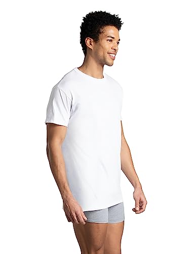 Fruit of the Loom Men's Eversoft Stay Tucked Crew T-Shirt, Regular-6 Pack White-Cotton Mesh Coolzone Underarm, l