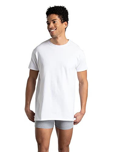 Fruit of the Loom Men's Eversoft Stay Tucked Crew T-Shirt, Regular-6 Pack White-Cotton Mesh Coolzone Underarm, l