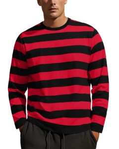 zengjo striped shirt long sleeve(red and black,xxl)