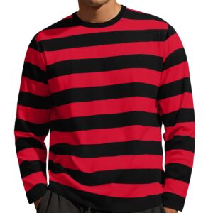 Zengjo Striped Shirt Long Sleeve(Red and Black,XXL)