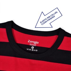 Zengjo Striped Shirt Long Sleeve(Red and Black,XXL)