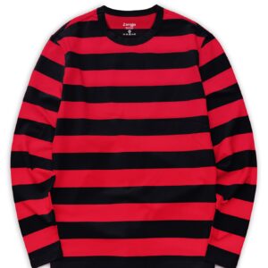 Zengjo Striped Shirt Long Sleeve(Red and Black,XXL)