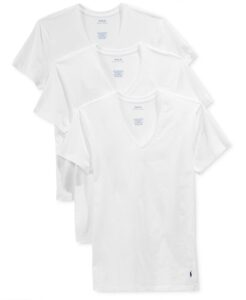 polo ralph lauren mens classic fit w/wicking 3-pack v-necks undershirt, 3 white/cruise navy pp, medium us