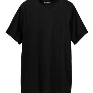 KingSize Men's Big & Tall Shrink-Less Lightweight Longer-Length Crewneck Pocket T-Shirt - 5XL, Black