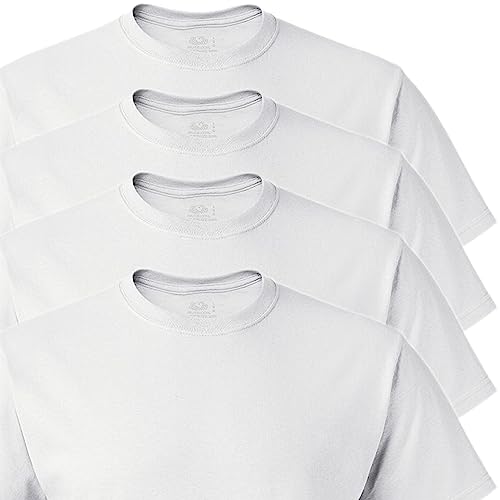 Fruit of the Loom mens Premium Tag-free Cotton Undershirts (Regular and Big & Tall) Undershirt, Crew - 4 Pack White, Large US