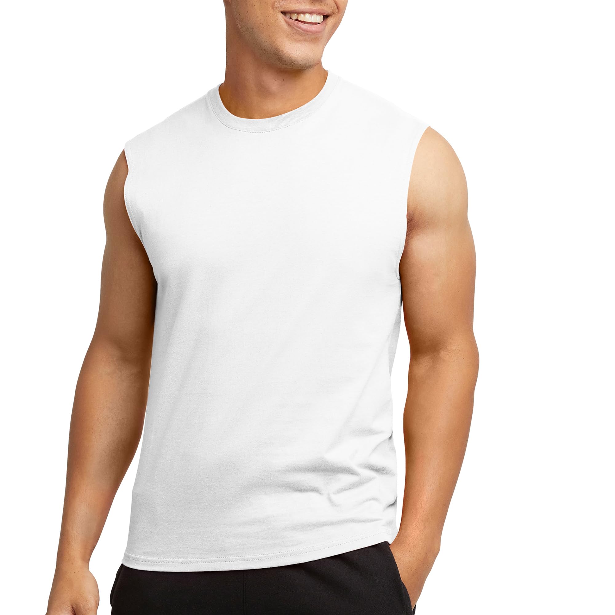 Hanes Originals Cotton T-Shirt, Muscle Tank for Men, Lightweight Sleeveless Tee, White