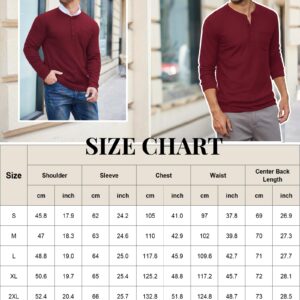 COOFANDY Men's Henley Shirts Long Sleeve Basic Waffle Pique Pullover T-Shirt with Pocket Christmas Sweater Red