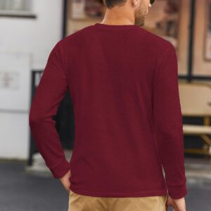 COOFANDY Men's Henley Shirts Long Sleeve Basic Waffle Pique Pullover T-Shirt with Pocket Christmas Sweater Red