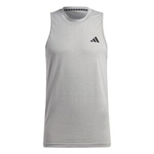 adidas men's training essentials feel ready logo sleeveless t-shirt, medium grey heather/white/black, x-large