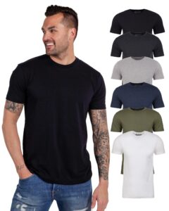 into the am premium men's fitted t-shirt 6-pack - modern fitted fresh classic crew neck essential tee shirts men multi pack (black/charcoal/grey/navy/olive green/white, x-large)