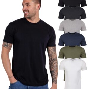 INTO THE AM Premium Men's Fitted T-Shirt 6-Pack - Modern Fitted Fresh Classic Crew Neck Essential Tee Shirts Men Multi Pack (Black/Charcoal/Grey/Navy/Olive Green/White, X-Large)