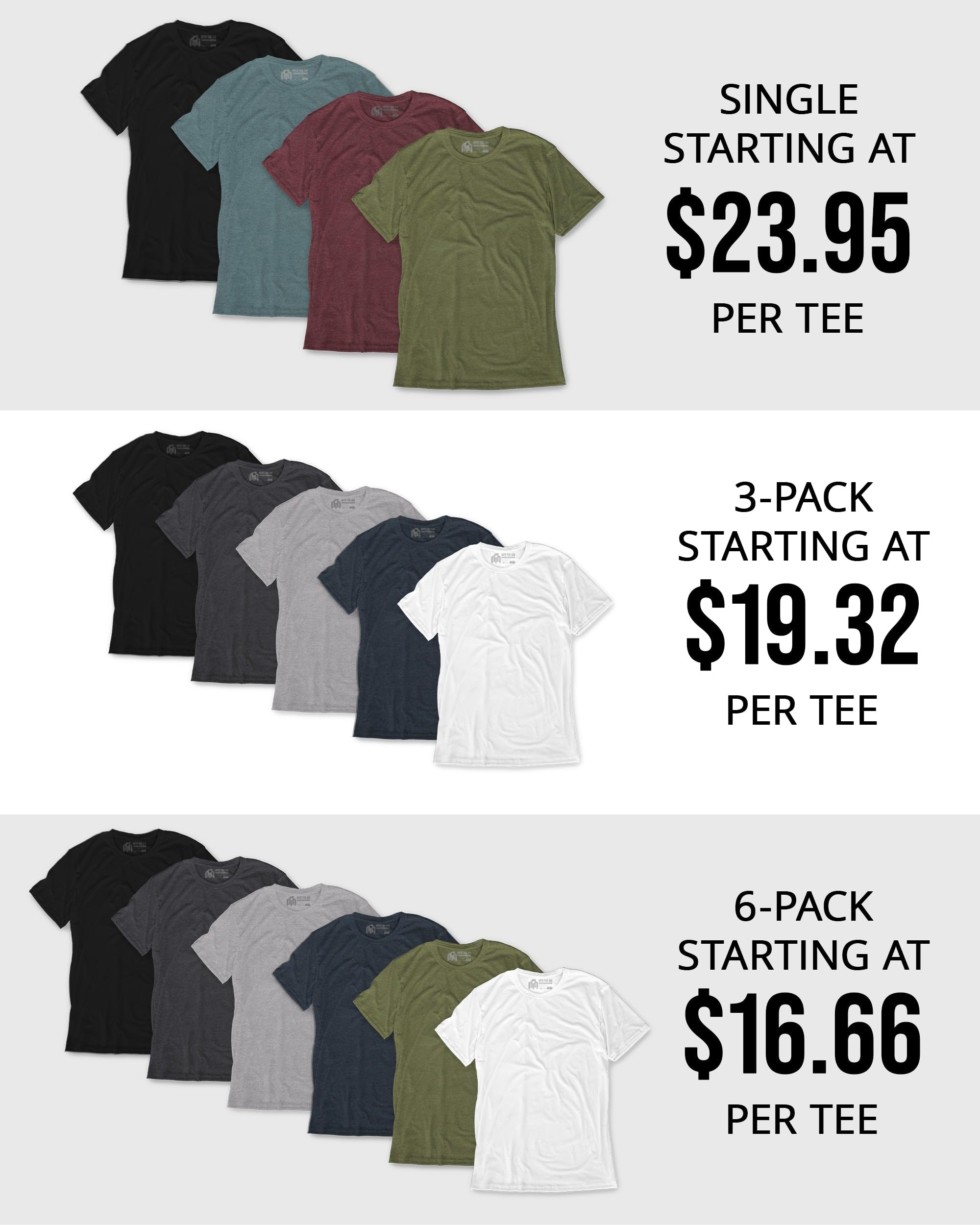 INTO THE AM Premium Men's Fitted T-Shirt 6-Pack - Modern Fitted Fresh Classic Crew Neck Essential Tee Shirts Men Multi Pack (Black/Charcoal/Grey/Navy/Olive Green/White, X-Large)