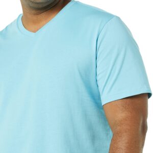 Amazon Essentials Men's Regular-Fit Short-Sleeve V-Neck T-Shirt (Available in Big & Tall), Pack of 2, Aqua Blue/Light Blue, Medium