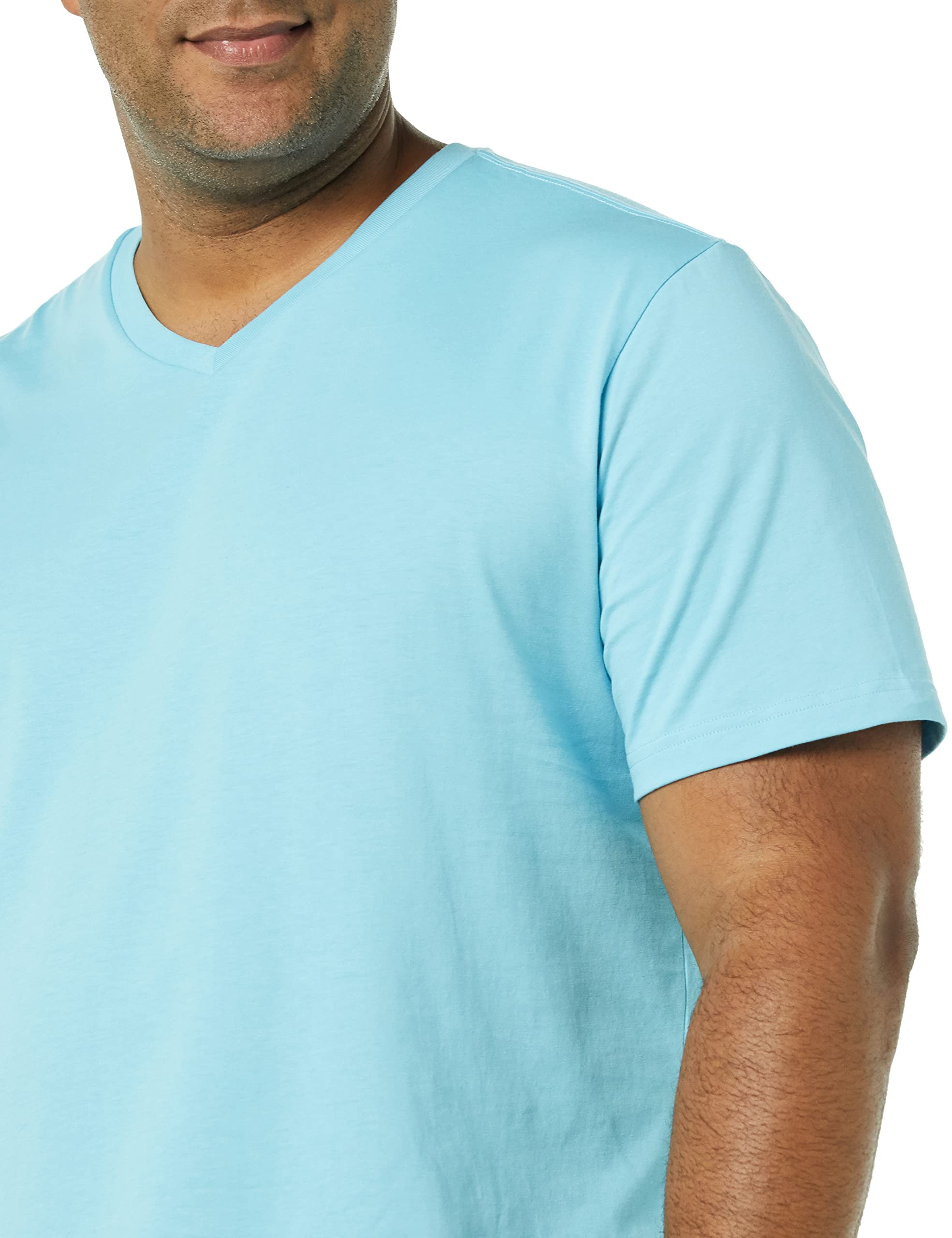 Amazon Essentials Men's Regular-Fit Short-Sleeve V-Neck T-Shirt (Available in Big & Tall), Pack of 2, Aqua Blue/Light Blue, Medium