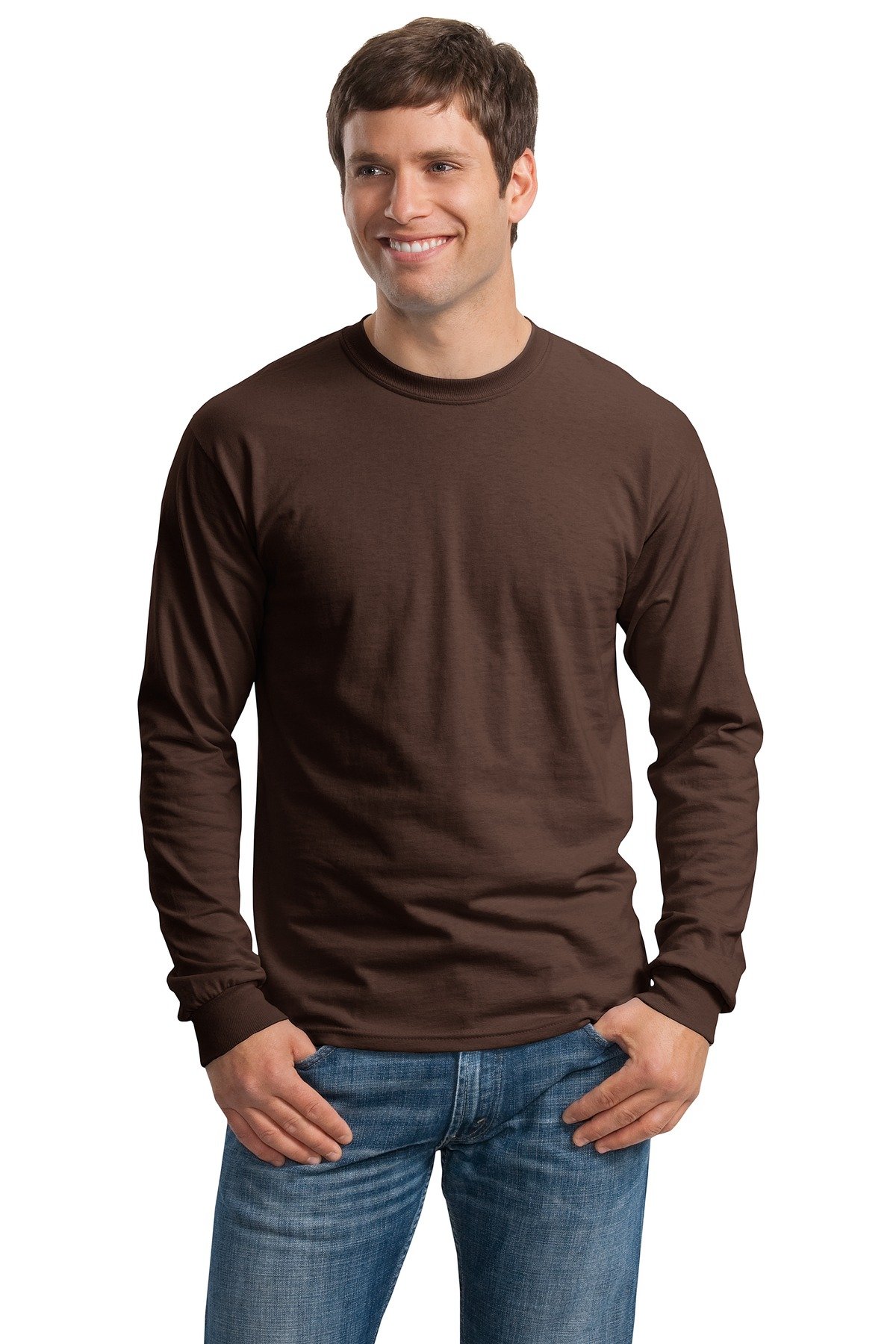 Gildan 100% Cotton Long-Sleeve T-shirt (G2400) Tee X-Large Dark Chocolate