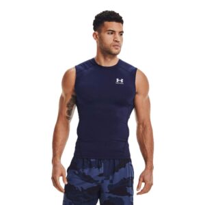 under armour men's armour heatgear compression sleeveless t-shirt , midnight navy (410)/white, medium