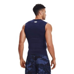 Under Armour Men's Armour HeatGear Compression Sleeveless T-Shirt , Midnight Navy (410)/White, Medium