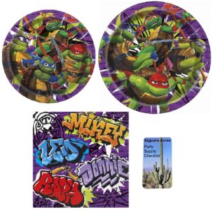 Unique Ninja Turtles Birthday Party Bundle 8 Dinner & 8 Dessert Plates, 16 Luncheon Napkins , For 8 People and 1 Saguaro Acres Party Supply Checklist