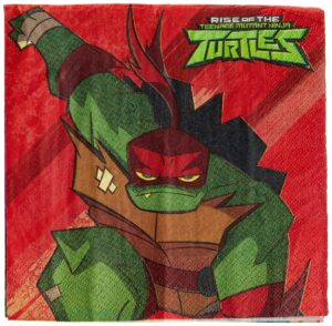 rise of the teenage mutant ninja turtle luncheon paper napkins - 6.5" x 6.5" | multicolor | pack of 16