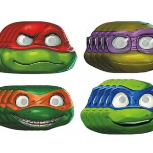 TMNT Teenage Mutant Ninja Turtles Birthday Party Supplies Bundle includes 16 Plates, 16 Napkins, 1 Table Cover, 16 Loot Bags, 16 Paper Masks, 8 Sticker Sheets, 1 Dinosaur Sticker Sheet