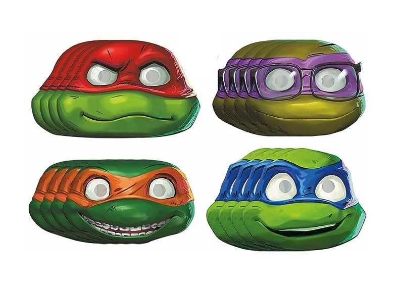 TMNT Teenage Mutant Ninja Turtles Birthday Party Supplies Bundle includes 16 Plates, 16 Napkins, 1 Table Cover, 16 Loot Bags, 16 Paper Masks, 8 Sticker Sheets, 1 Dinosaur Sticker Sheet