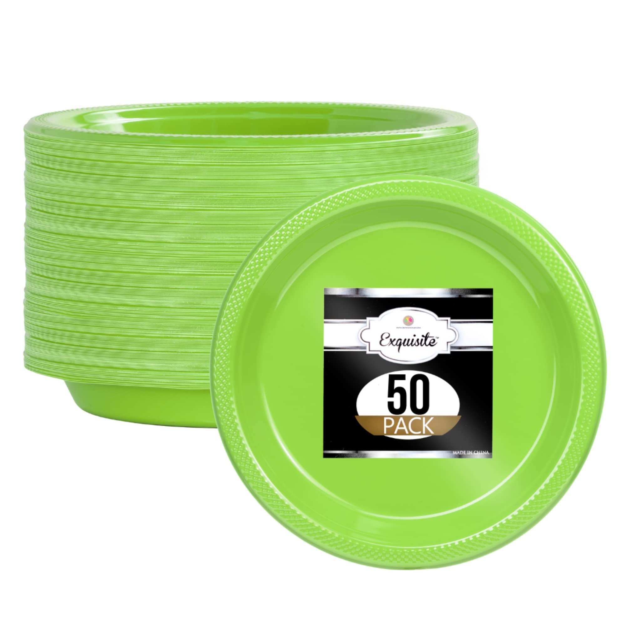 Exquisite 9 Inch. Dinner Plates Lime Green Plastic Plates Disposable, 50 Count Plate Set, Disposable Plates For Party, Heavy Duty Plastic Plates Disposable, Plastic Plates For Party, Party Plates