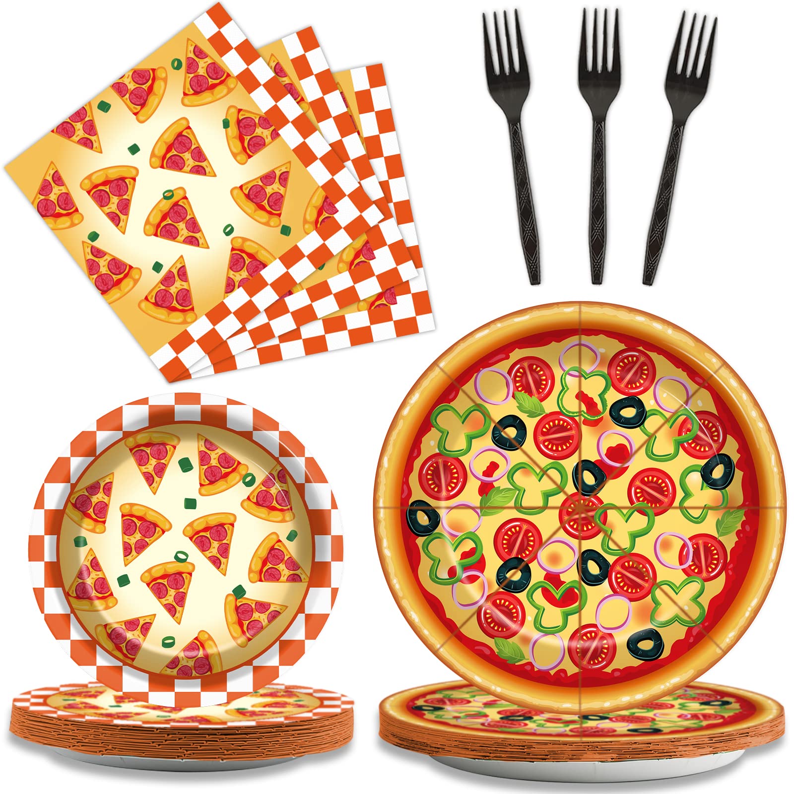 Pizza Party Supplies Tableware Set for 24 Guests Pizza Birthday Party Paper Plates Napkins Decorations for Kids Boys Girls Baby Shower