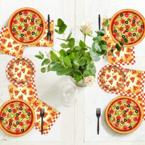 Pizza Party Supplies Tableware Set for 24 Guests Pizza Birthday Party Paper Plates Napkins Decorations for Kids Boys Girls Baby Shower