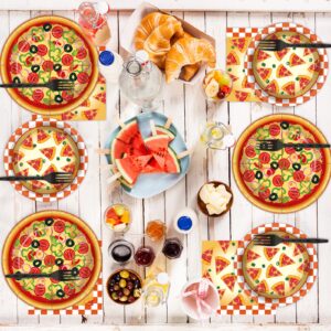 Pizza Party Supplies Tableware Set for 24 Guests Pizza Birthday Party Paper Plates Napkins Decorations for Kids Boys Girls Baby Shower