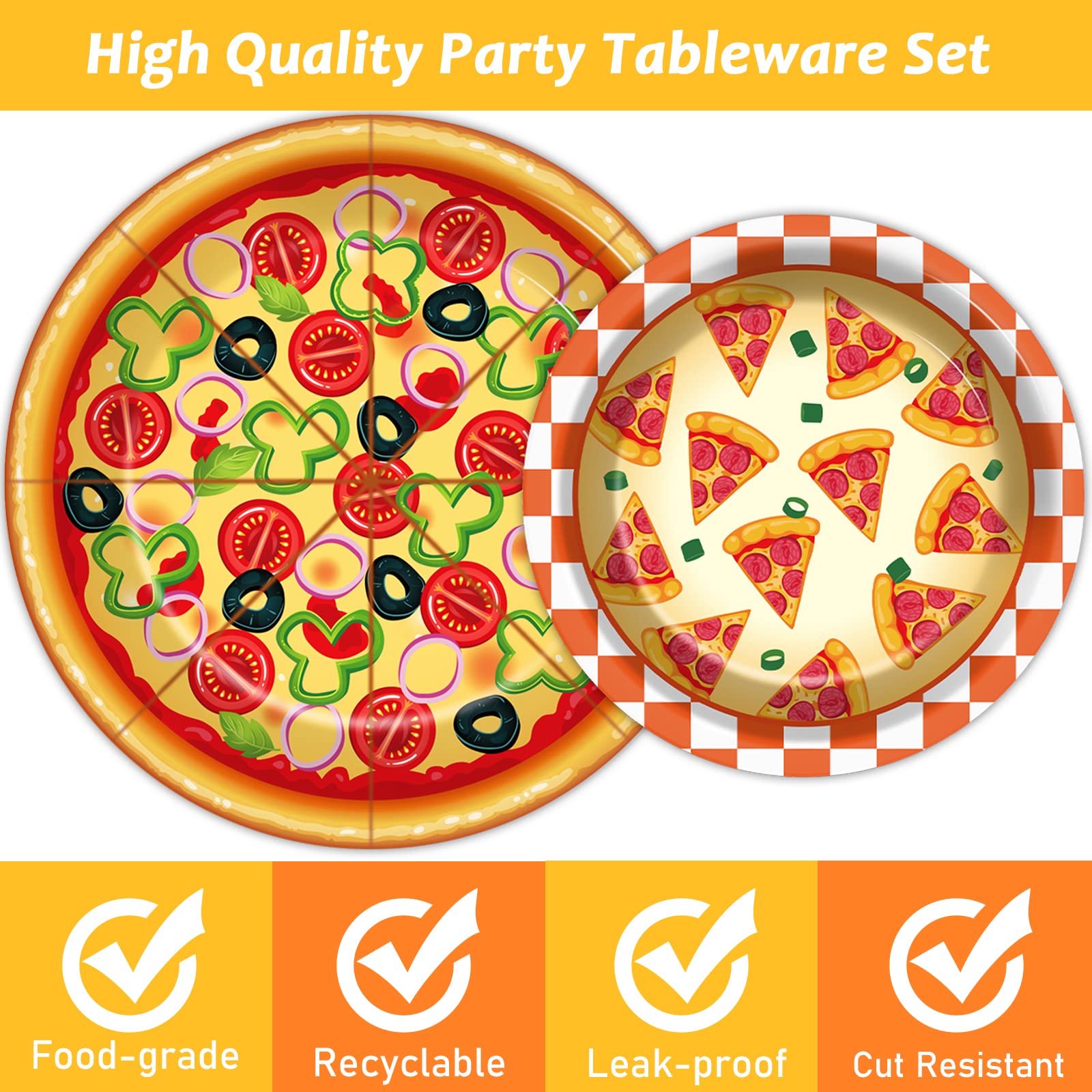 Pizza Party Supplies Tableware Set for 24 Guests Pizza Birthday Party Paper Plates Napkins Decorations for Kids Boys Girls Baby Shower