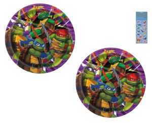 tmnt teenage mutant ninja turtles birthday party supplies bundle includes 16 dessert cake paper plates and 1 dinosaur sticker sheet