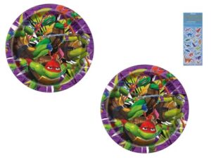 tmnt teenage mutant ninja turtles birthday party supplies bundle includes 16 lunch paper plates 9" and 1 dinosaur sticker sheet