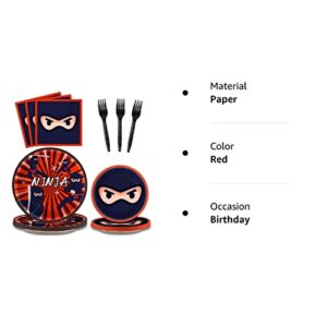 Tevxj 96PCS Ninja Tableware Set Ninja Master Dinnerware Disposable Dessert Plates Karate Theme Party Plates Napkins Forks for Ninja Warrior Birthday Party Decorations Supplies 24 guests