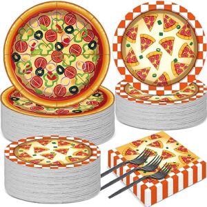 50 guests pizza party supplies plates and napkins tableware set pizza birthday party dinnerware decorations favors for kids boys girls birthday baby shower picnics