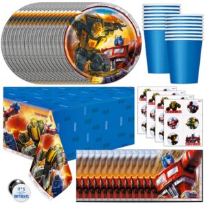 transformers birthday party supplies | serves 16 | transformers party supplies | transformer tablecover, plates, napkins, cups, tattoo party favors, button