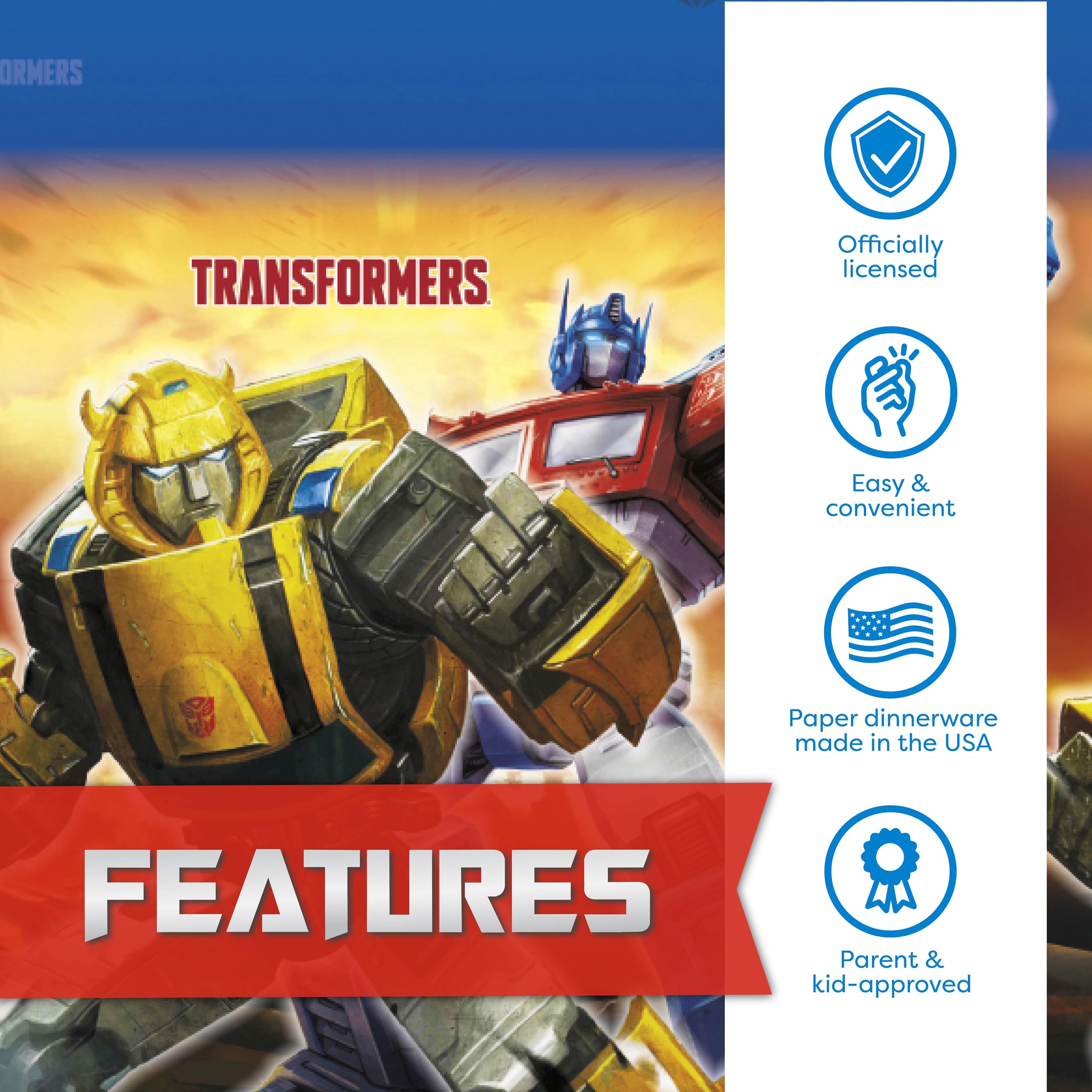 Transformers Birthday Party Supplies | Serves 16 | Transformers Party Supplies | Transformer Tablecover, Plates, Napkins, Cups, Tattoo Party Favors, Button