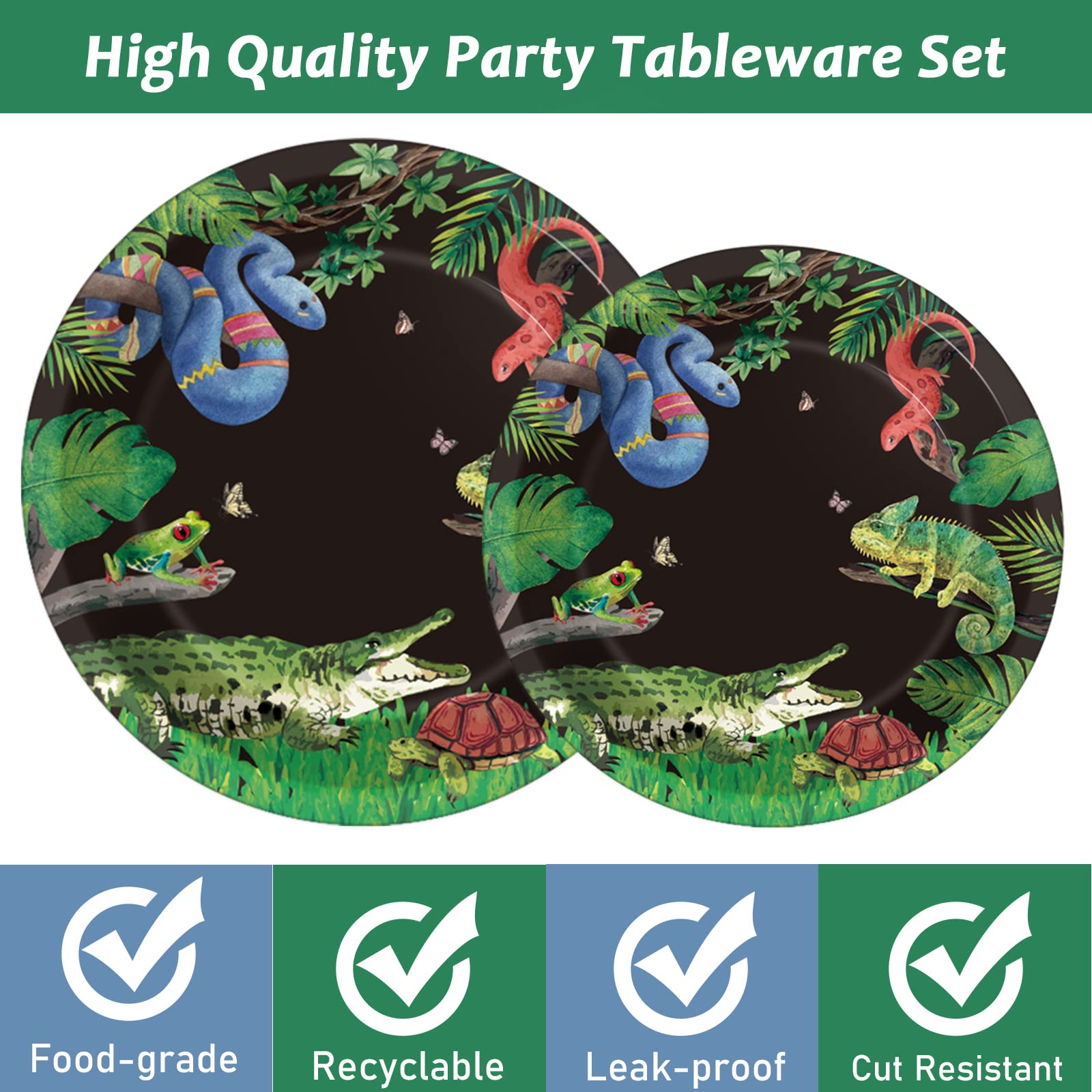 Reptile Snake Party Supplies Favors Lizard Reptile Birthday Party Decorations Plates Napkins for Kids Jungle Swamp Snake Alligator Camping Wildlife Turtle Wilderness Party Serves 24