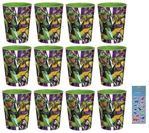 unique tmnt teenage mutant ninja turtles birthday party supplies favor bundle includes plastic reusable favor cups - 12 count and 1 dinosaur sticker sheet