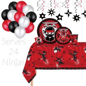 Serve 24 Ninja Theme Party Supplies Includes Plates,Napkins,Table Cover, Happy Birthday Banner, Ideal for Ninja Birthday Theme Party Decor