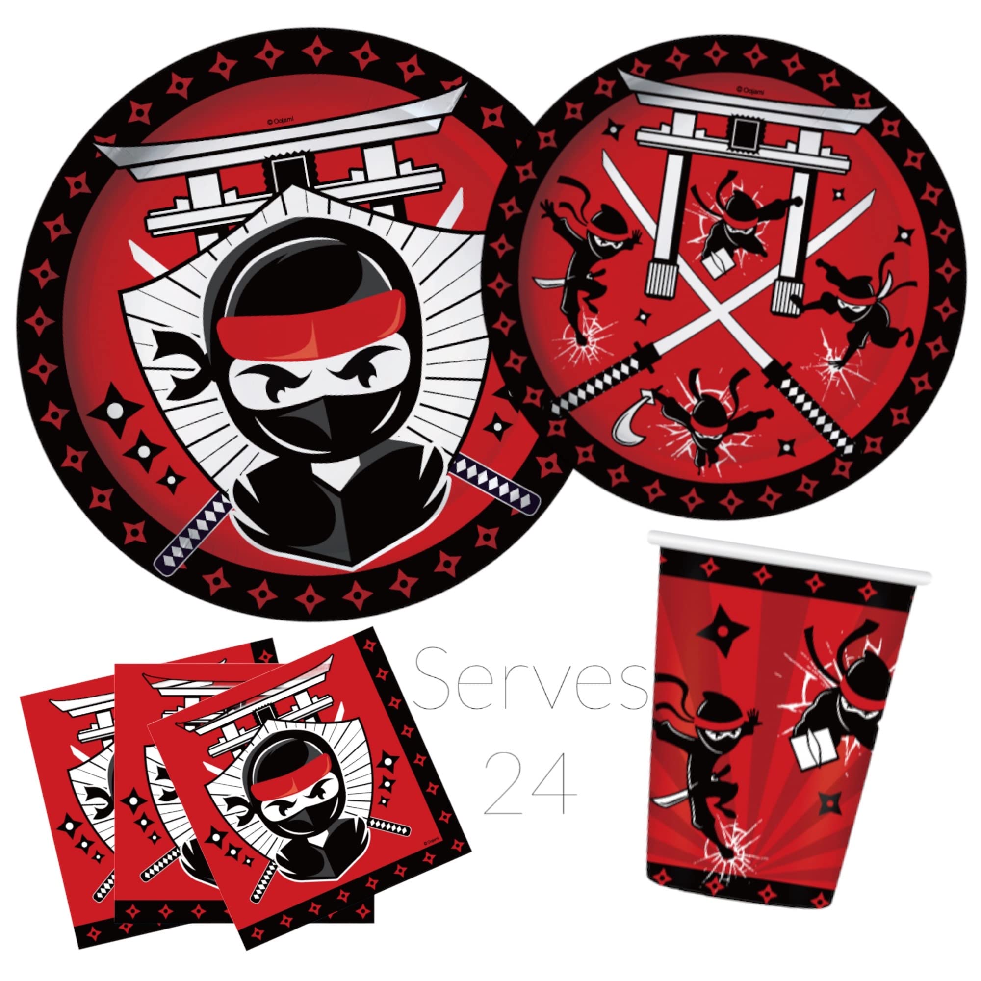 Serve 24 Ninja Theme Party Supplies Includes Plates,Napkins,Table Cover, Happy Birthday Banner, Ideal for Ninja Birthday Theme Party Decor