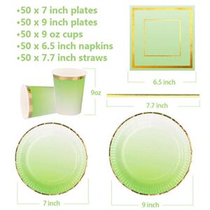 Ottin Ombre Lime Neon Green Party Supplies 50-counts Festive Paper Plates and Napkins Set for Birthday Wedding Engagement Mother's Day Baby Shower