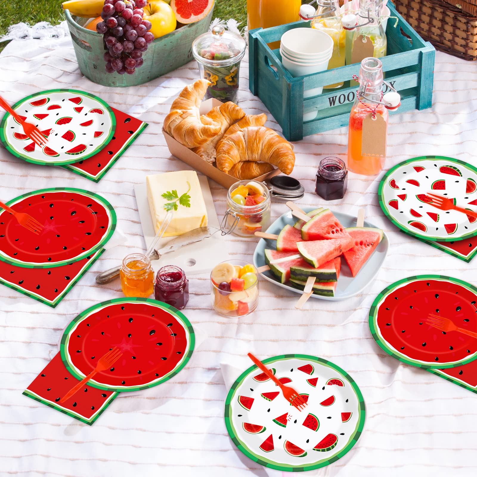 gisgfim 96 Pcs Watermelon Party Supplies Paper Plates Napkins Watermelon Tableware Set Watermelon Party Decorations Favors for Children's Melon Birthday Baby Shower Serves 24