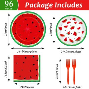 gisgfim 96 Pcs Watermelon Party Supplies Paper Plates Napkins Watermelon Tableware Set Watermelon Party Decorations Favors for Children's Melon Birthday Baby Shower Serves 24