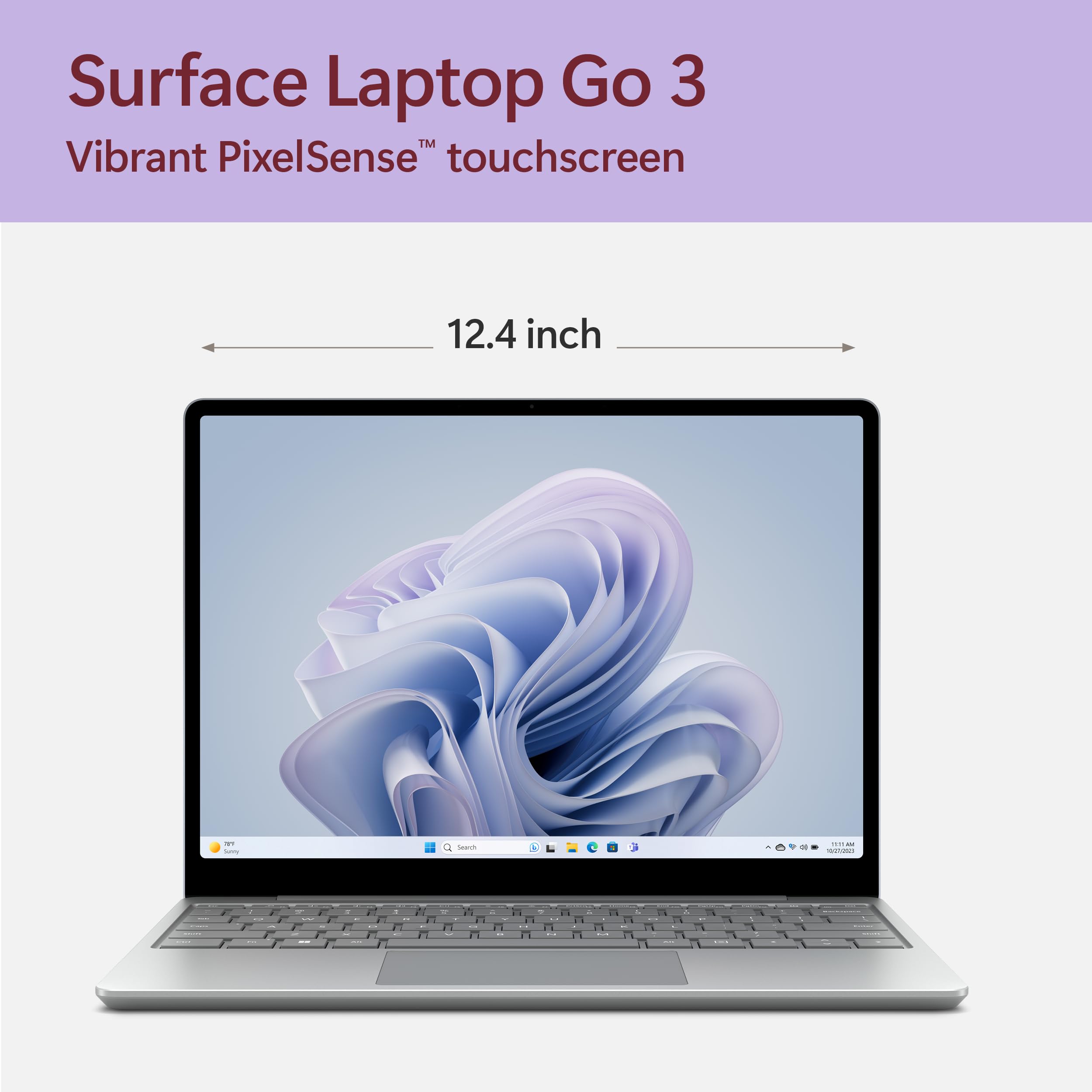 Microsoft Surface Laptop Go 3 (2023) - 12.4" Touchscreen, Thin & Lightweight, Intel Core i5, 8GB RAM, 256GB SSD SSD, with Windows 11, Platinum Color Copilot