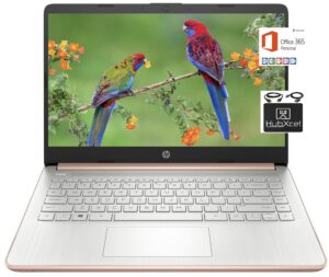 hp 2022 newest 14 inch hd laptop computer, intel celeron n4000 up to 2.6 ghz, 4gb ddr4, 64gb emmc storage, wifi, webcam, hdmi, bluetooth, 1 year microsoft 365,windows 10 s, rose gold +hubxcelcables