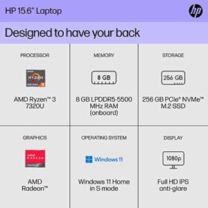 HP 15 Laptop, FHD Display, AMD Ryzen 3 7320U, 8 GB RAM, 256 GB SSD, AMD Radeon Graphics, Windows 11 Home in S Mode, 15-fc0010nr (2023), Silver