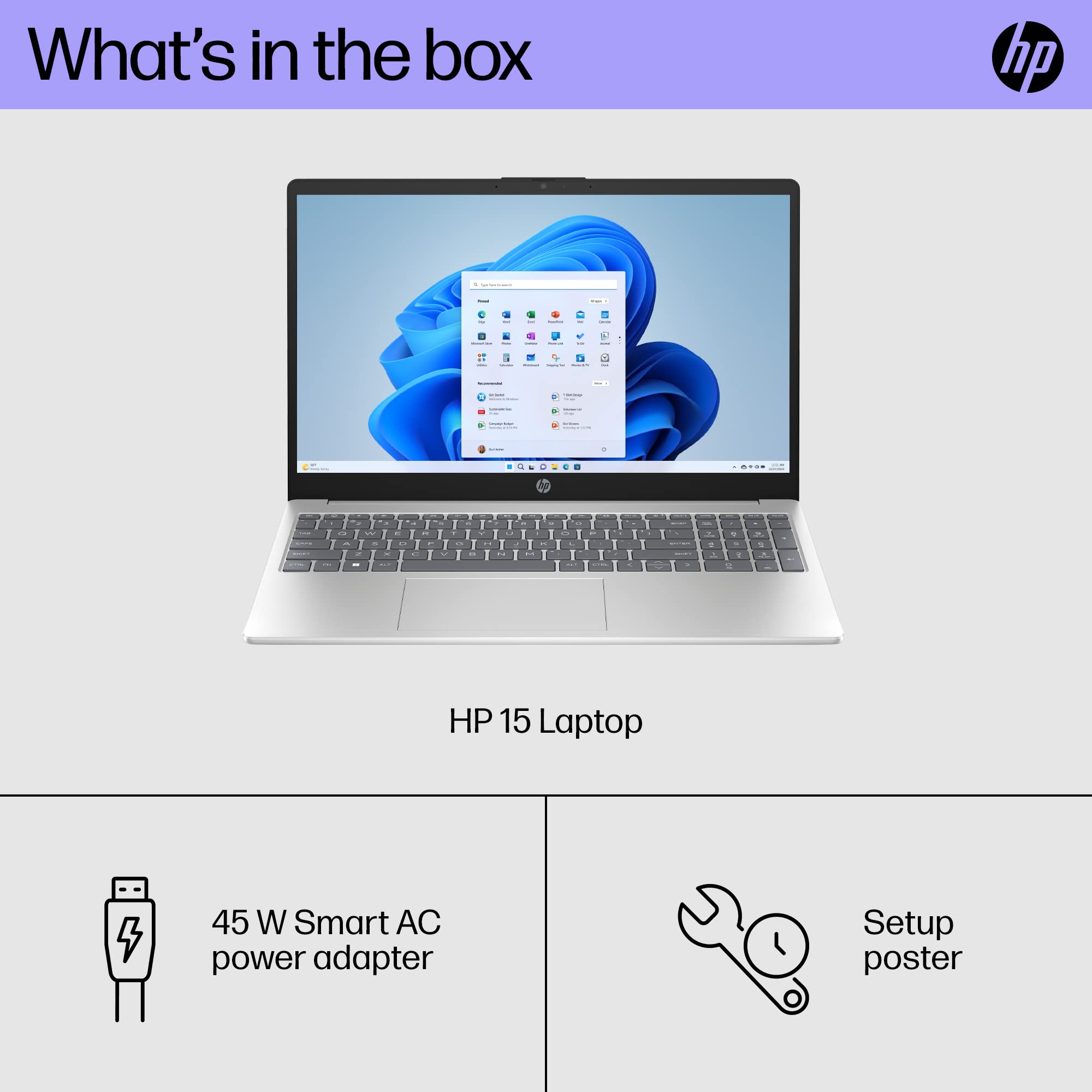 HP 15 Laptop, HD Touchscreen, Intel Processor N200, 4 GB RAM, 128 GB UFS, Intel UHD Graphics, Windows 11 Home in S Mode, 15-fd0010nr (2023),Silver