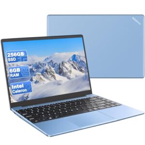 wozifan 14" laptop 6gb ram 256gb ssd traditional laptops computer win 11 full metal 2.4g+5g wifi bt 4.2 1920x1080 fhd with wireless mouse for work study entertainment-blue